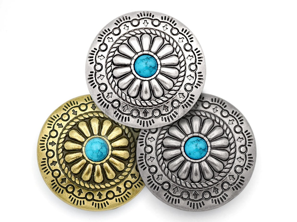 2pcs 1-1/8" Decorative Concho Turquoise Flower Native American Navajo ...