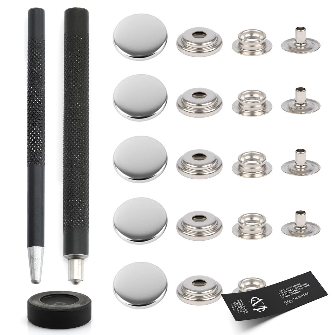 Snap Setter Tool Kit – With 10 Silver Ring Snaps, for Leather & Fabric ...