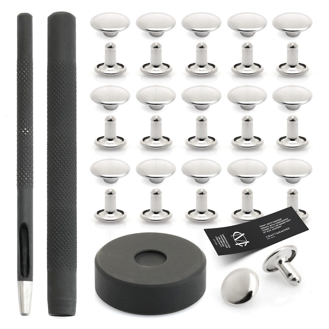 Rivet Setter Tool Kit With 100 Silver Double Cap Rivets – Rivet Setting ...