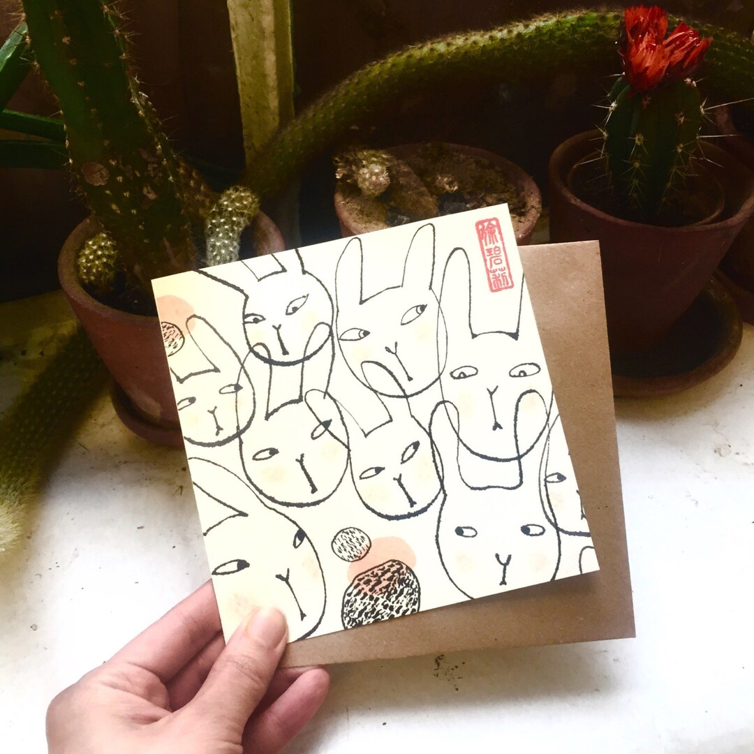 Rabbits // Greeting Card (and Detachable Miniprint!) - Etsy