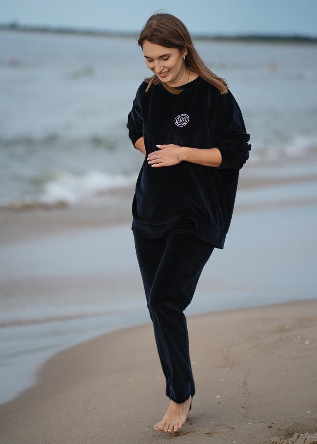 COOL Mama Maternity Velvet Black Pants/tracksuits/sweatpants Natural ...