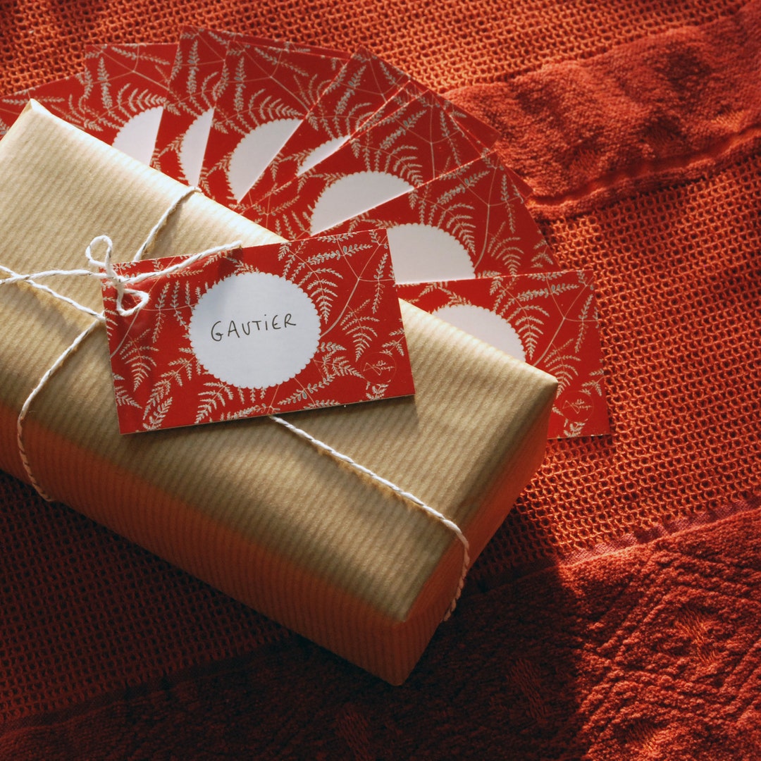 Set of 10 Red Fern Print Axelle Design Gift Tags for Christmas Presents ...