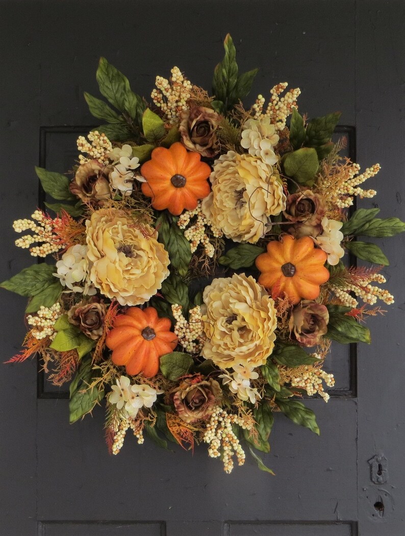 Fall Wreath Cream Fall Wreath Pumpkin Wreath Thanksgiving | Etsy