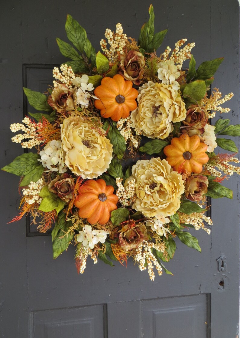 Fall Wreath Cream Fall Wreath Pumpkin Wreath Thanksgiving | Etsy