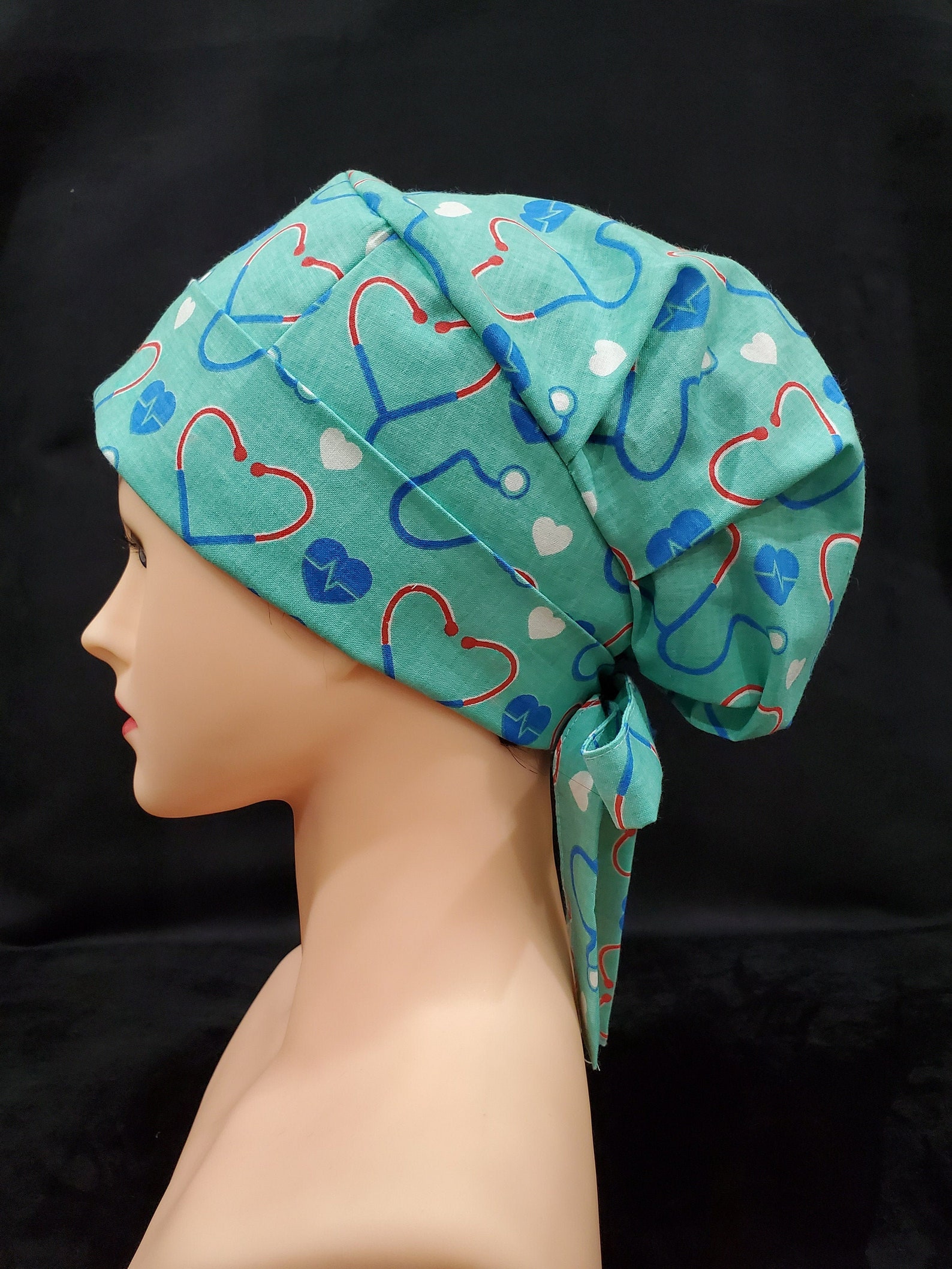 Heart Stethoscope Scrub Cap With Toggle Strap Tie Comfortable | Etsy