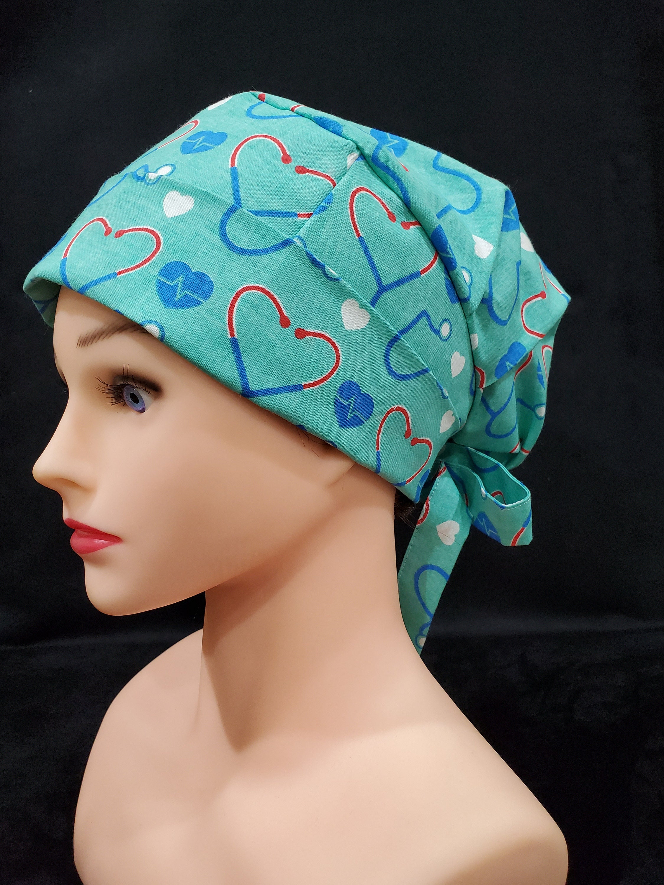 Heart Stethoscope Scrub Cap With Toggle Strap Tie Comfortable Etsy