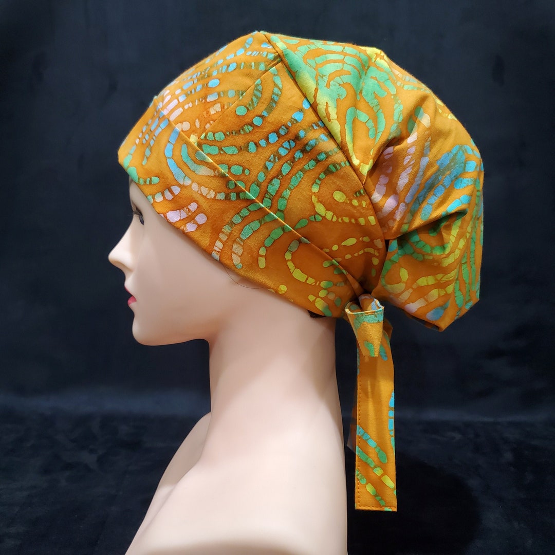 Circle Dotted Line Batik Scrub Cap With Toggle Strap Tie Comfortable ...