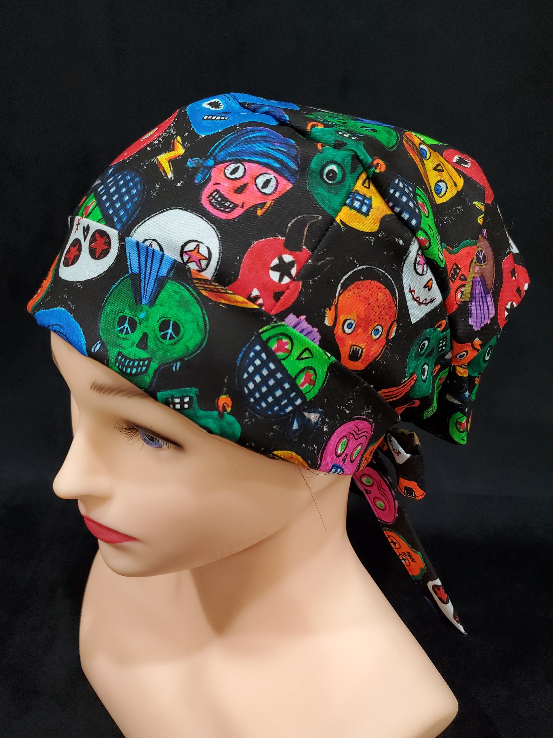 Alien and Skull Heads Scrub Cap With Toggle Strap Tie - Etsy UK