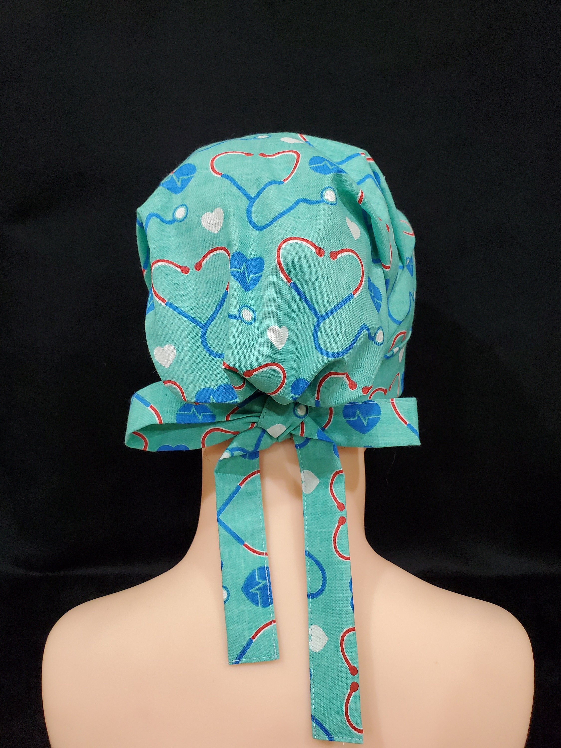Heart Stethoscope Scrub Cap With Toggle Strap Tie Comfortable Etsy