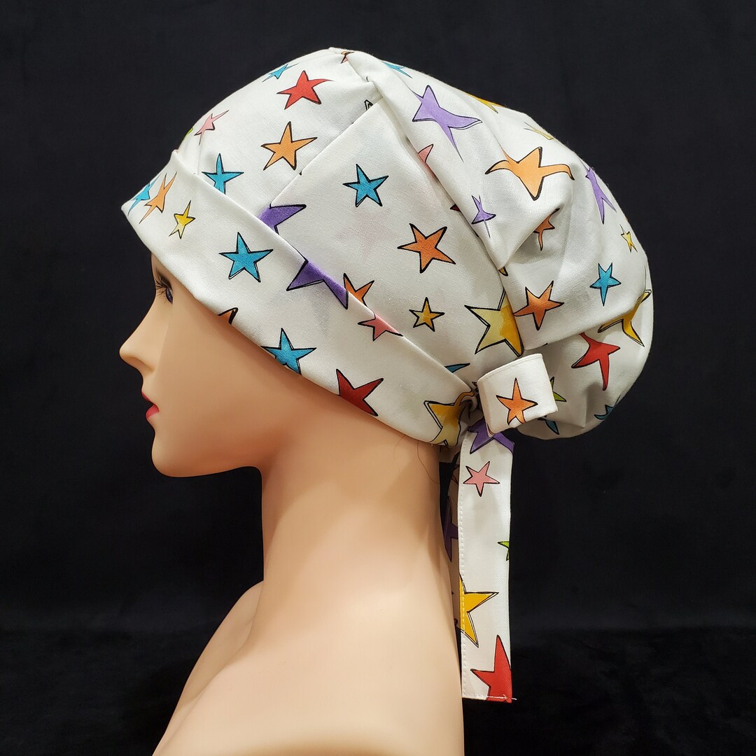 Stars White Scrub Cap With Toggle Strap Tie Comfortable Fit - Etsy