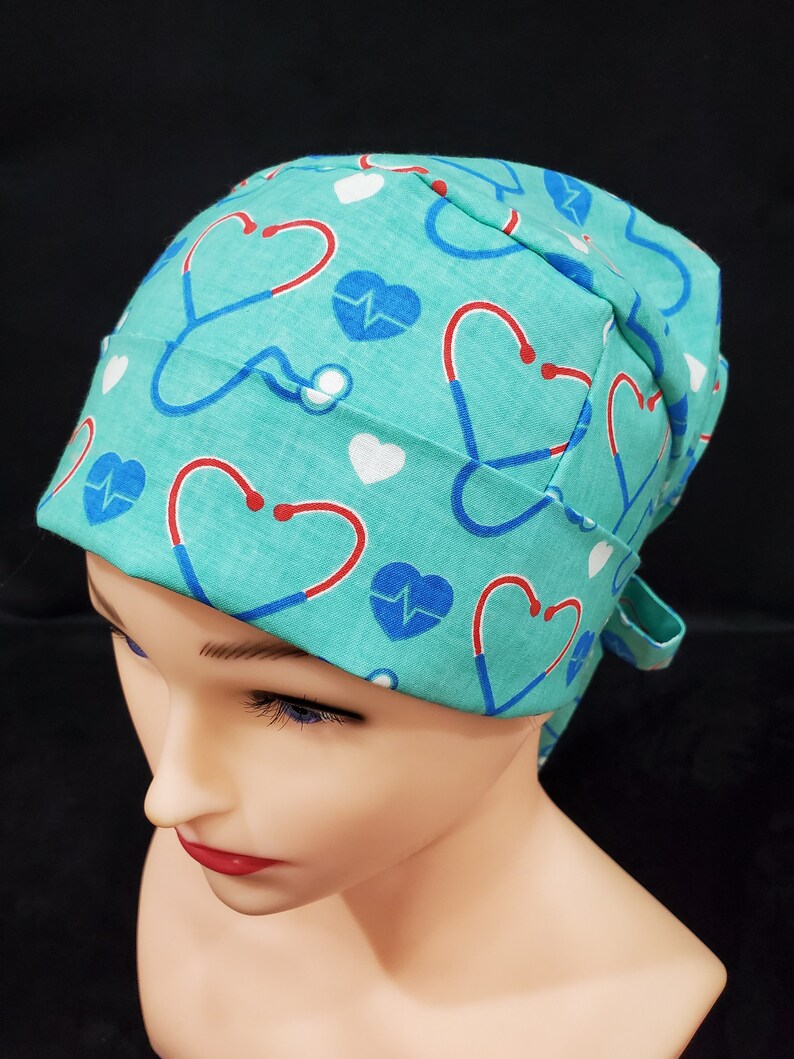 Heart Stethoscope Scrub Cap With Toggle Strap Tie Comfortable Etsy