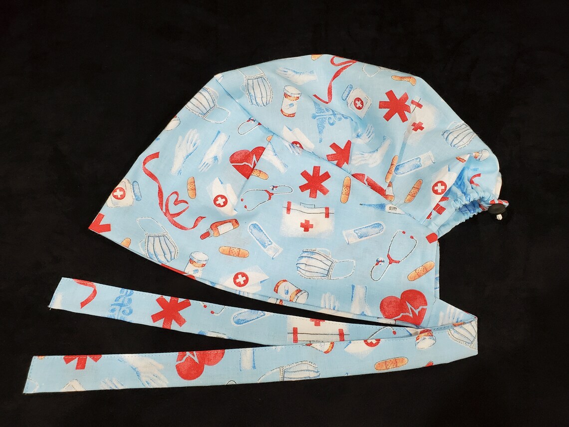 First Aid Scrub Cap With Toggle Strap Tie Comfortable Fit - Etsy