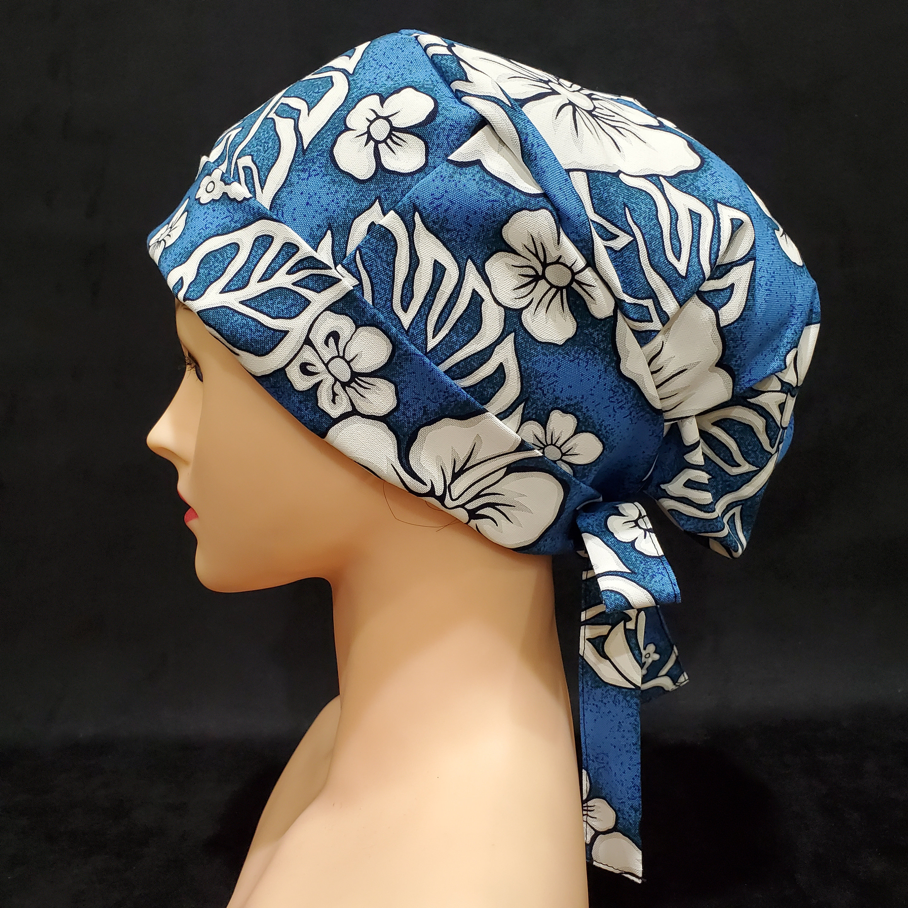 Blue Hawaiian Flower Print Scrub Cap, Scrub Hat, Surgical Cap, Medical ...
