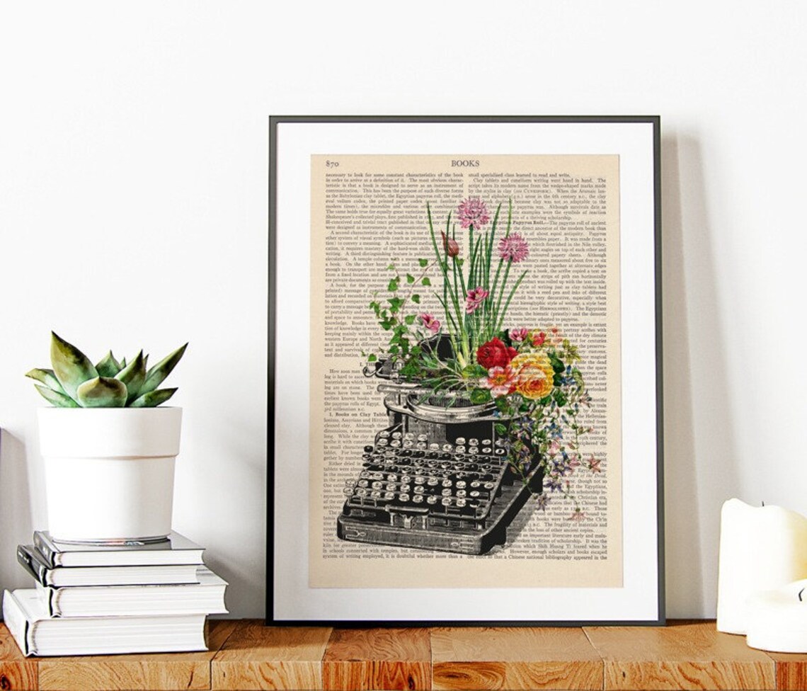 Typewriter Vintage Poster Vintage Illustration / Flowers / - Etsy
