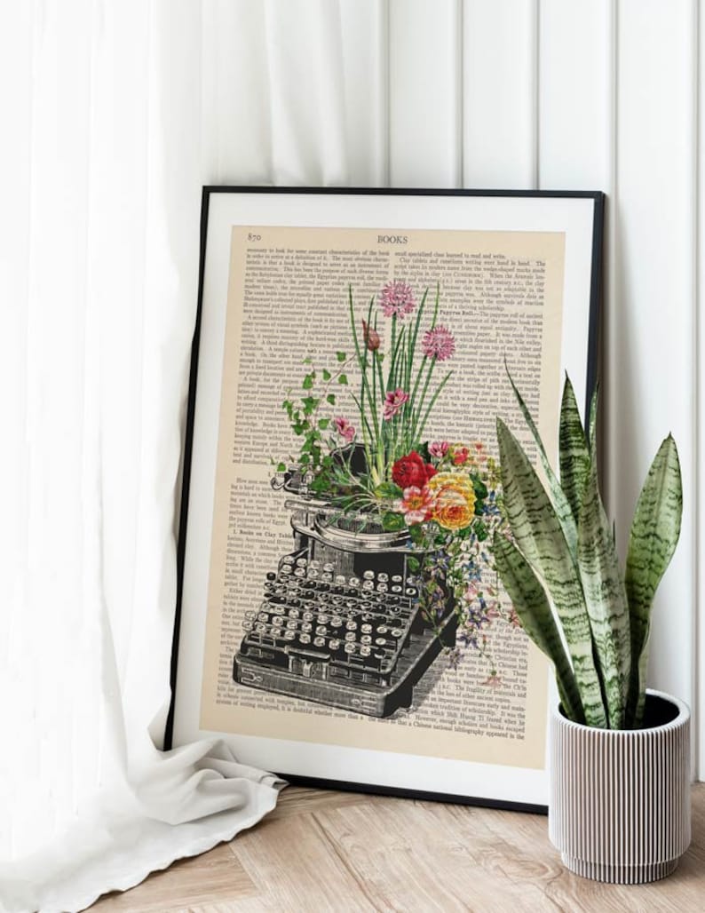 Typewriter Vintage Poster Vintage Illustration / Flowers / - Etsy