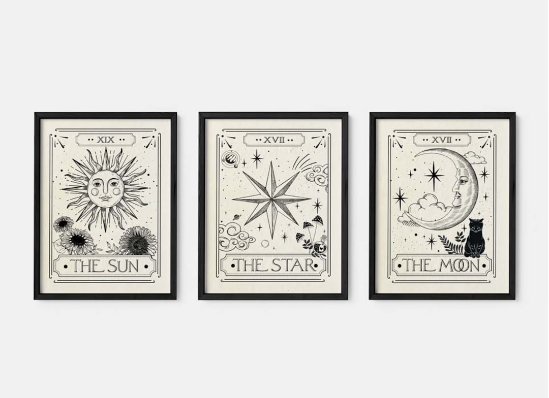 Set of 3 the Sun the Moon the Star Tarot Card Print, Celestial Wall ...