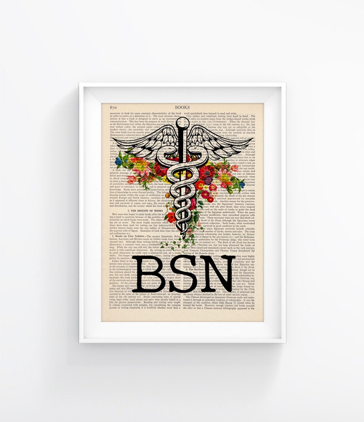 Nurse BSN Illustration Caduceus Medical Symbol Vintage Book | Etsy