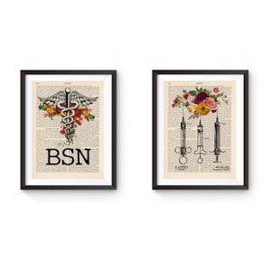 Nurse BSN Illustration, Caduceus Medical Symbol Vintage Book Print ...