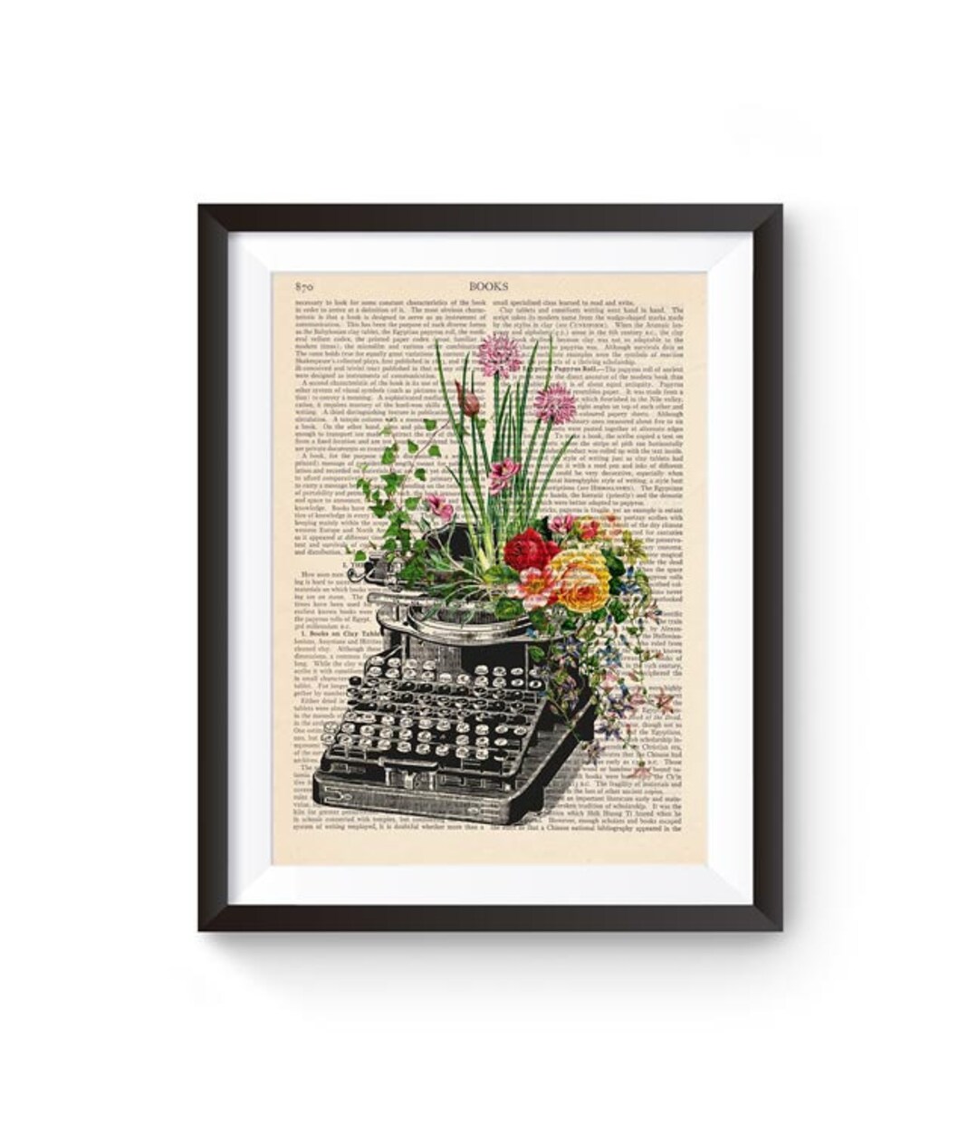 Typewriter Vintage Poster Vintage Illustration / Flowers / Wall Decor ...