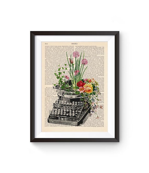 Typewriter Vintage Poster Vintage Illustration / Flowers / - Etsy