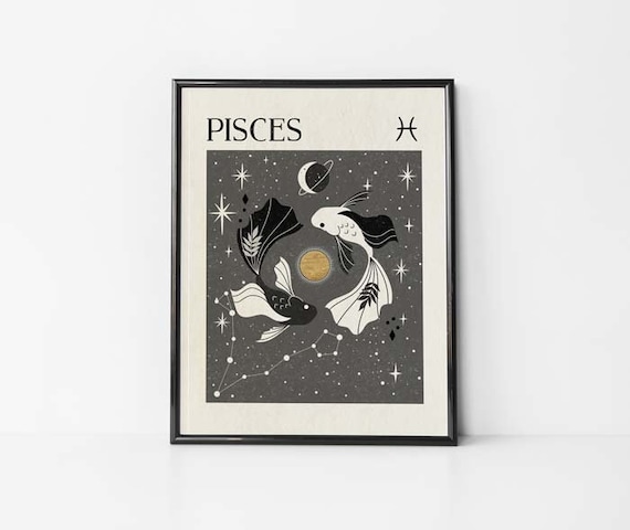Zodiac Pisces Print Mystical Art Tarot Card Celestial | Etsy