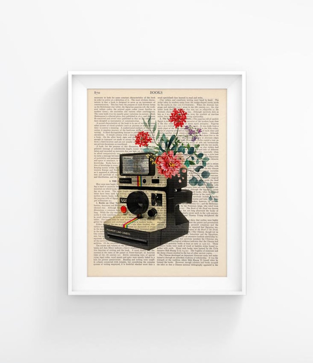 Polaroid Camera Print, Vintage Flowers, Wall Print, Vintage Camera ...