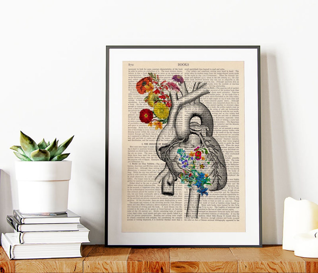 Heart Anatomy Print, Medical Poster With Flowers, Heart Illustration ...