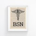 Nurse BSN Illustration, Caduceus Medical Symbol Vintage Book Print ...
