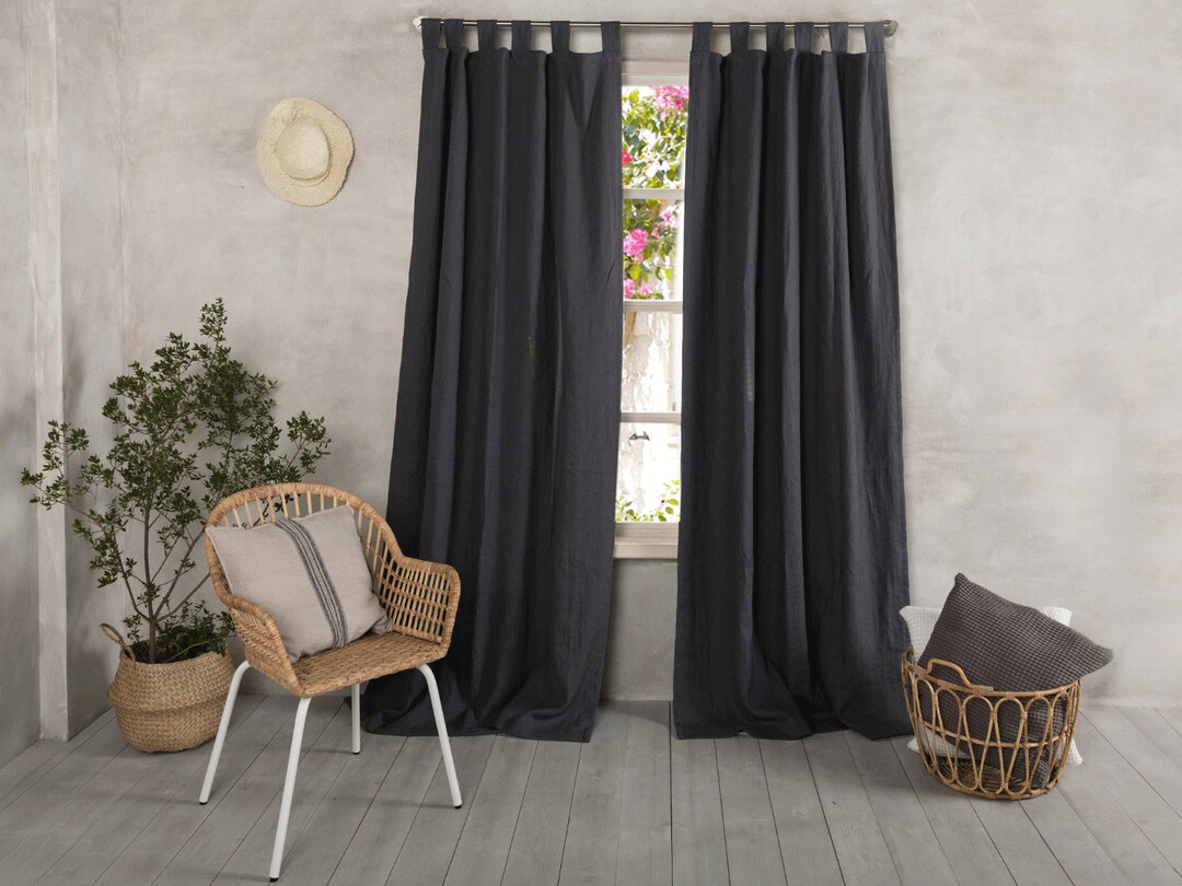 Linen Curtain-linen Panel- Dark Grey Linen Drape-lined Linen Panel With ...