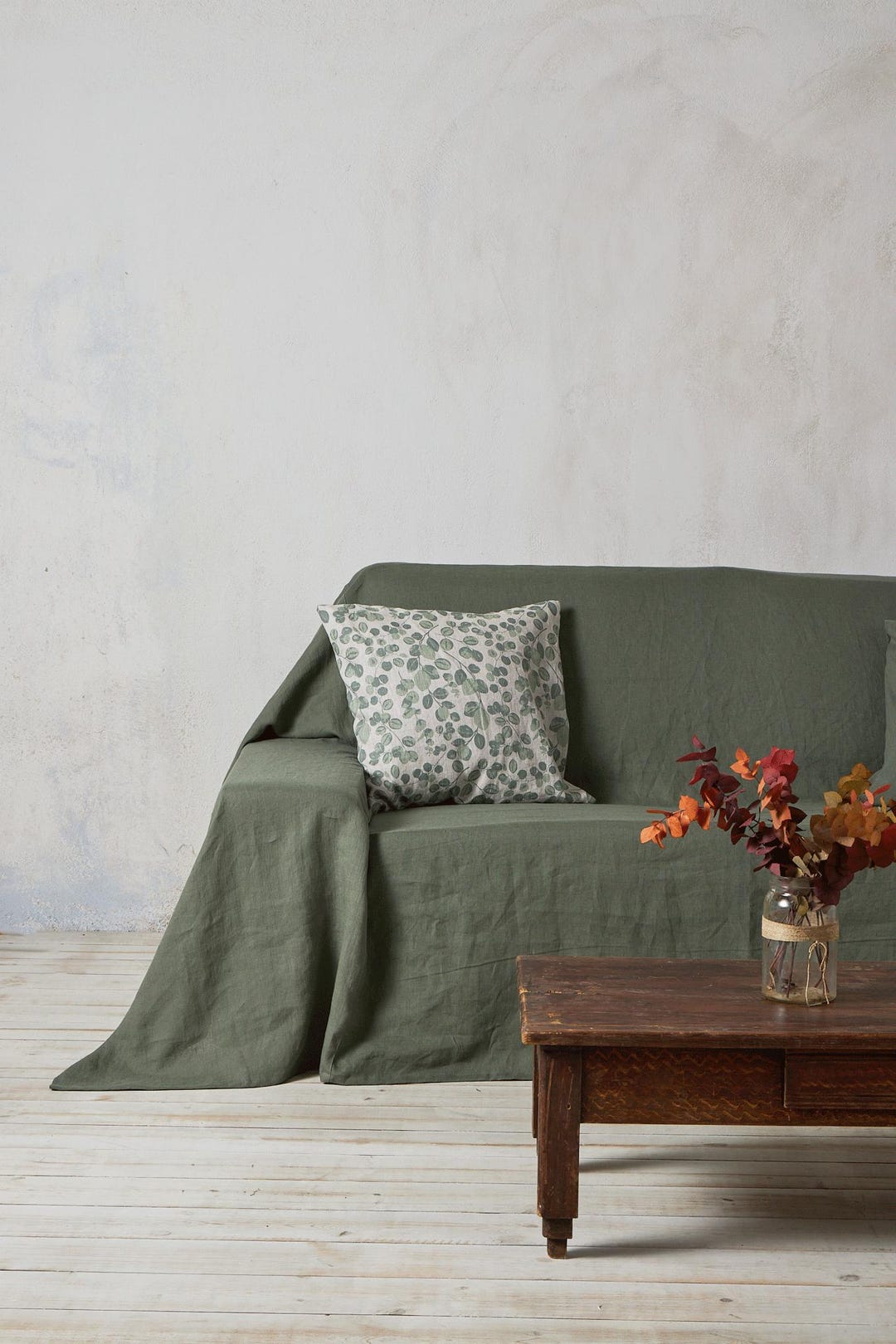 Linen Couch Cover- Linen Sofa Cover - Natural Sofa Cover- Washed Linen ...