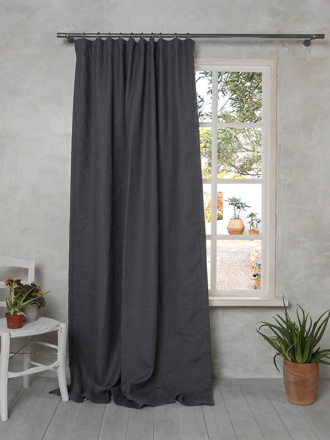 Linen Curtain-linen Panel- Dark Grey Linen Drape-lined Linen Panel With ...