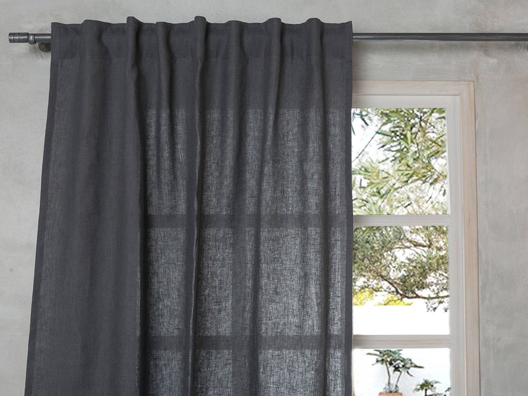 Linen Curtain-linen Drape- Linen Panel in Dark Grey -linen Panel With ...