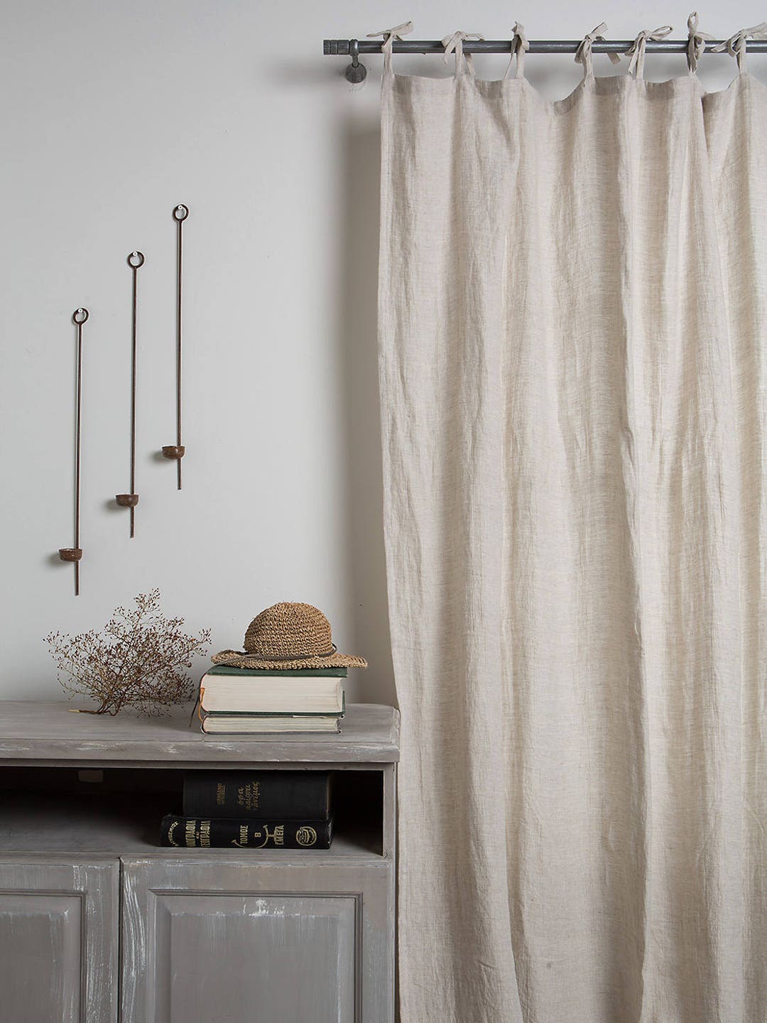Linen Curtain -linen Drape-washed Linen Panel- Linen Drape With Ties ...