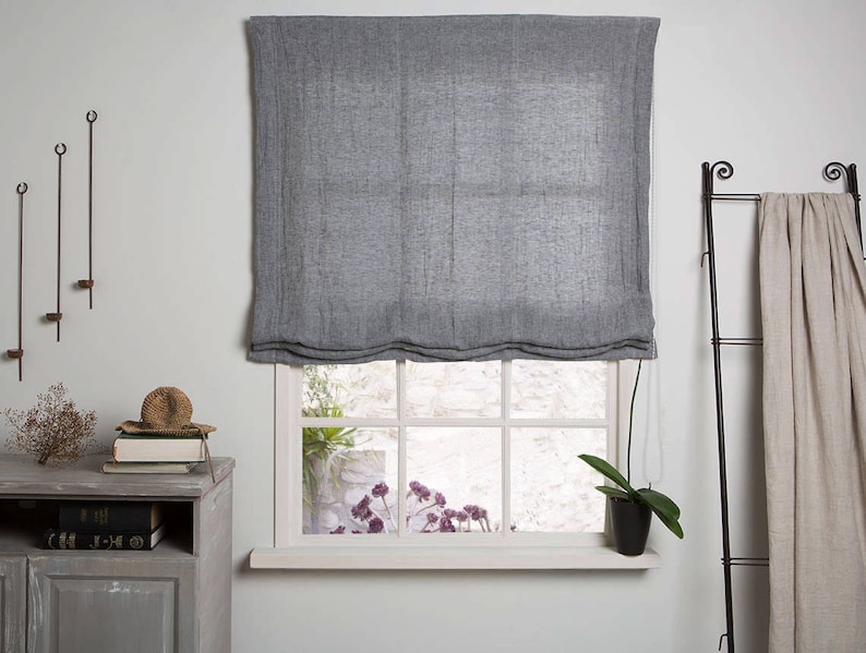 Linen Roman Blind Linen Roman Shade-roman Blind in Grey Blue - Etsy