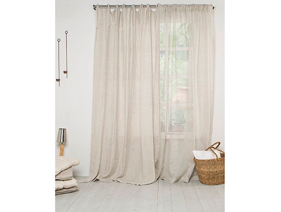 Linen Curtain-Sheer Linen Curtain-Linen Panel with Rod pocket ''(10cm ...