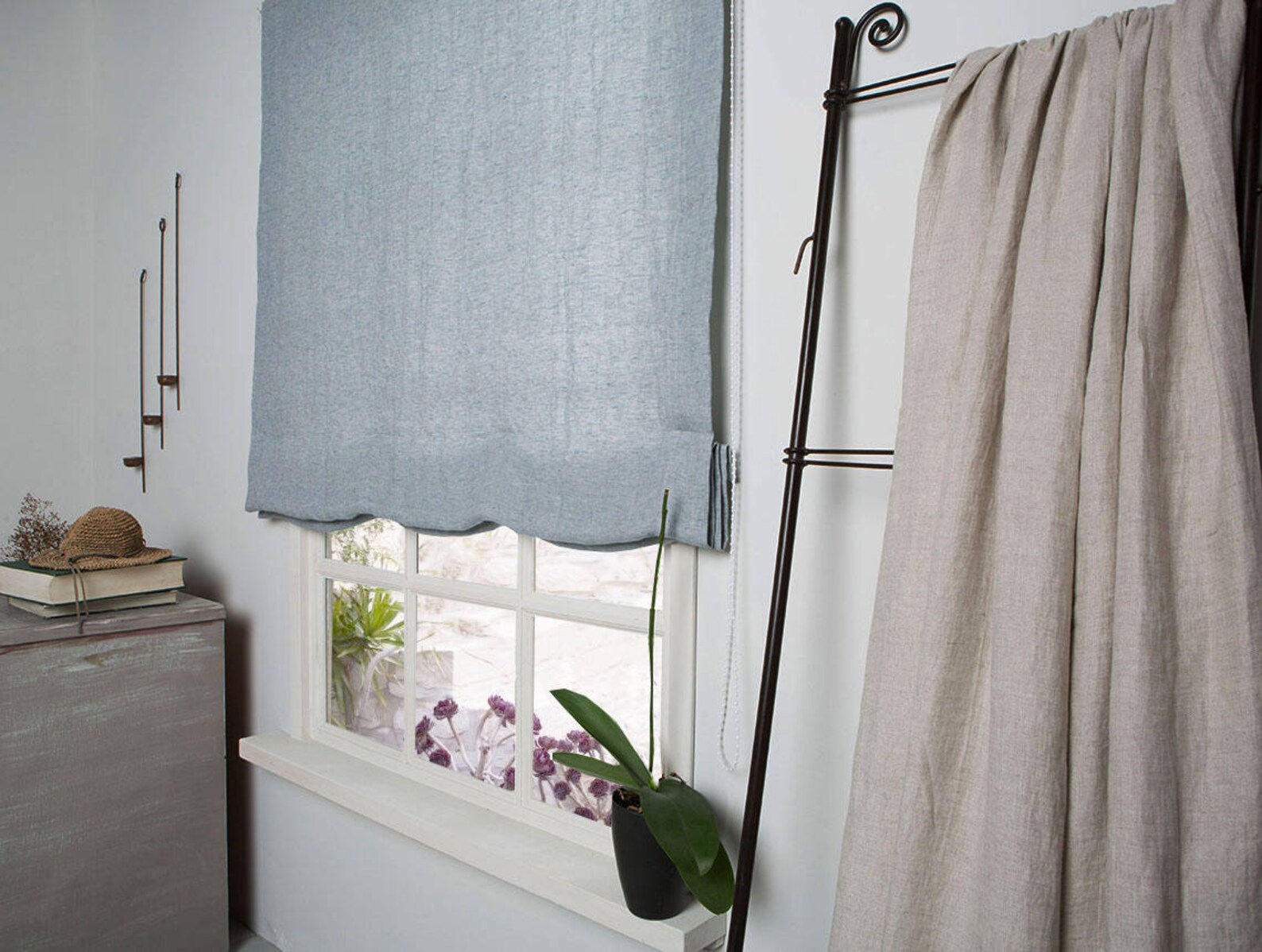Linen Roman Blind Linen Roman Shade-roman Blind in Grey Blue - Etsy