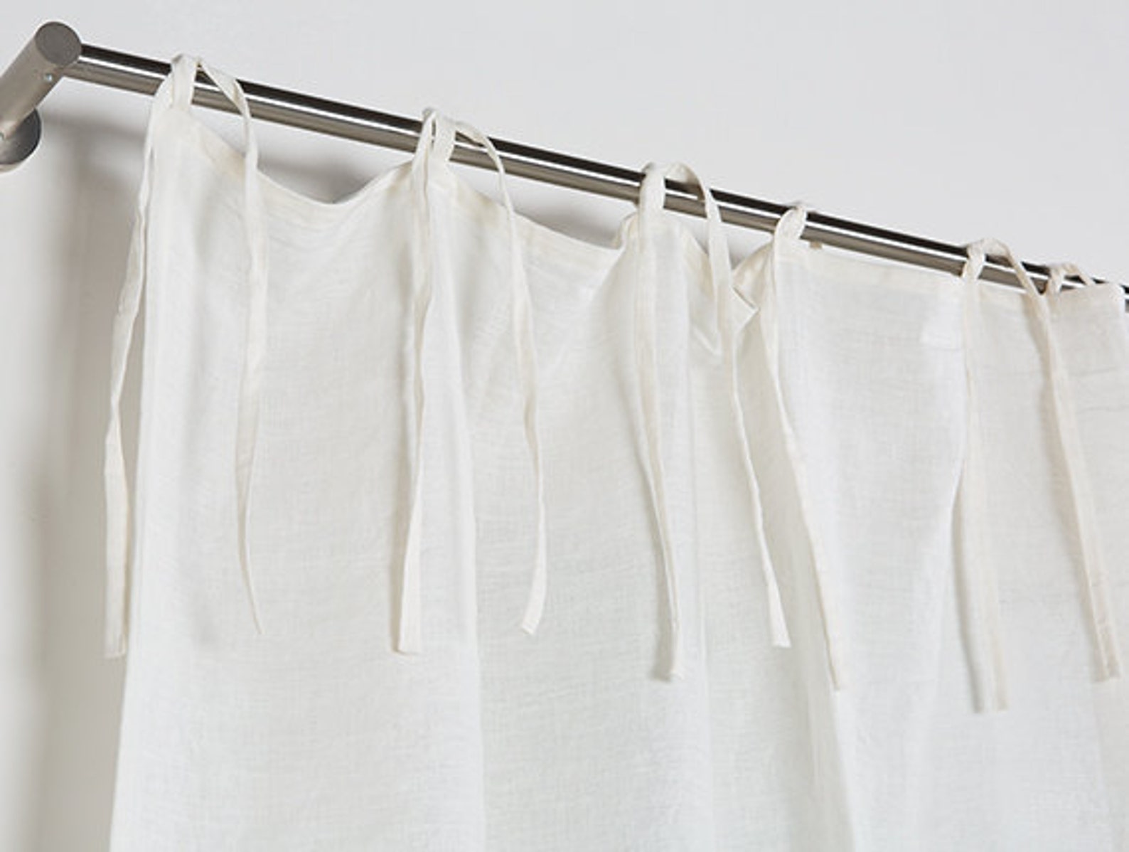 White Linen Curtain Panel - Extra Large Linen Curtain With Ties- Washed ...