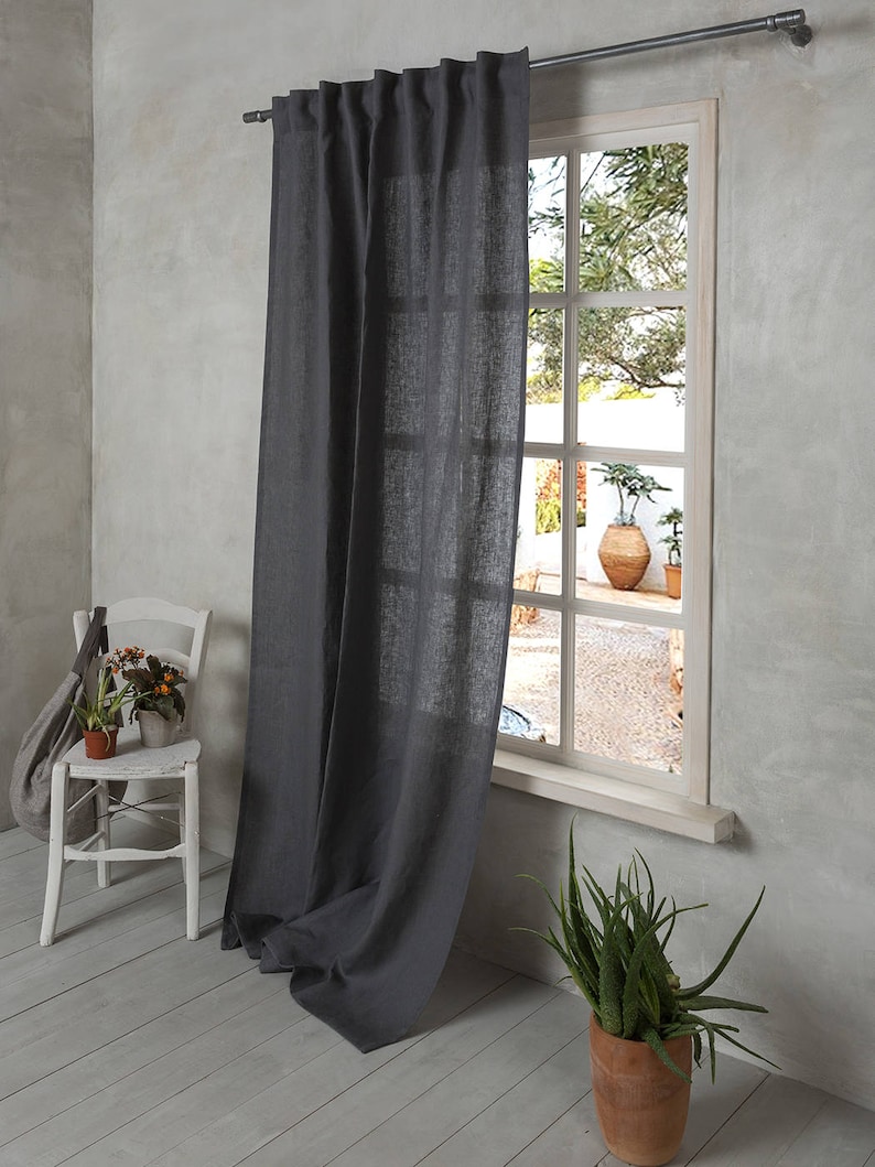 Linen Curtain-linen Drape Linen Panel in Dark Grey linen - Etsy