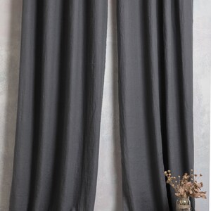 Linen Curtain-linen Panel-washed Linen Panel-dark Grey Linen Panel With ...