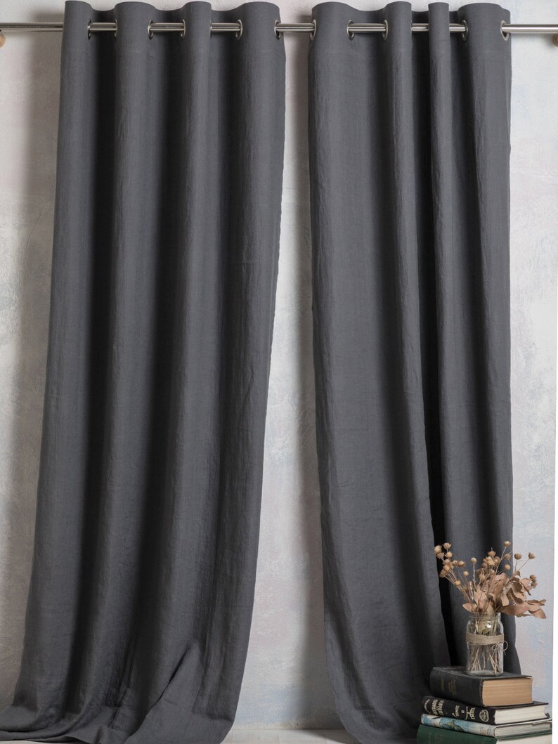 Linen Curtain-linen Panel-washed Linen Panel-dark Grey Linen - Etsy