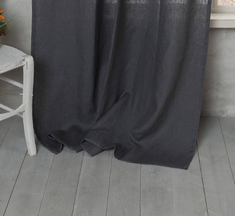 Linen Curtain-Linen drape Linen Panel in dark grey Linen | Etsy