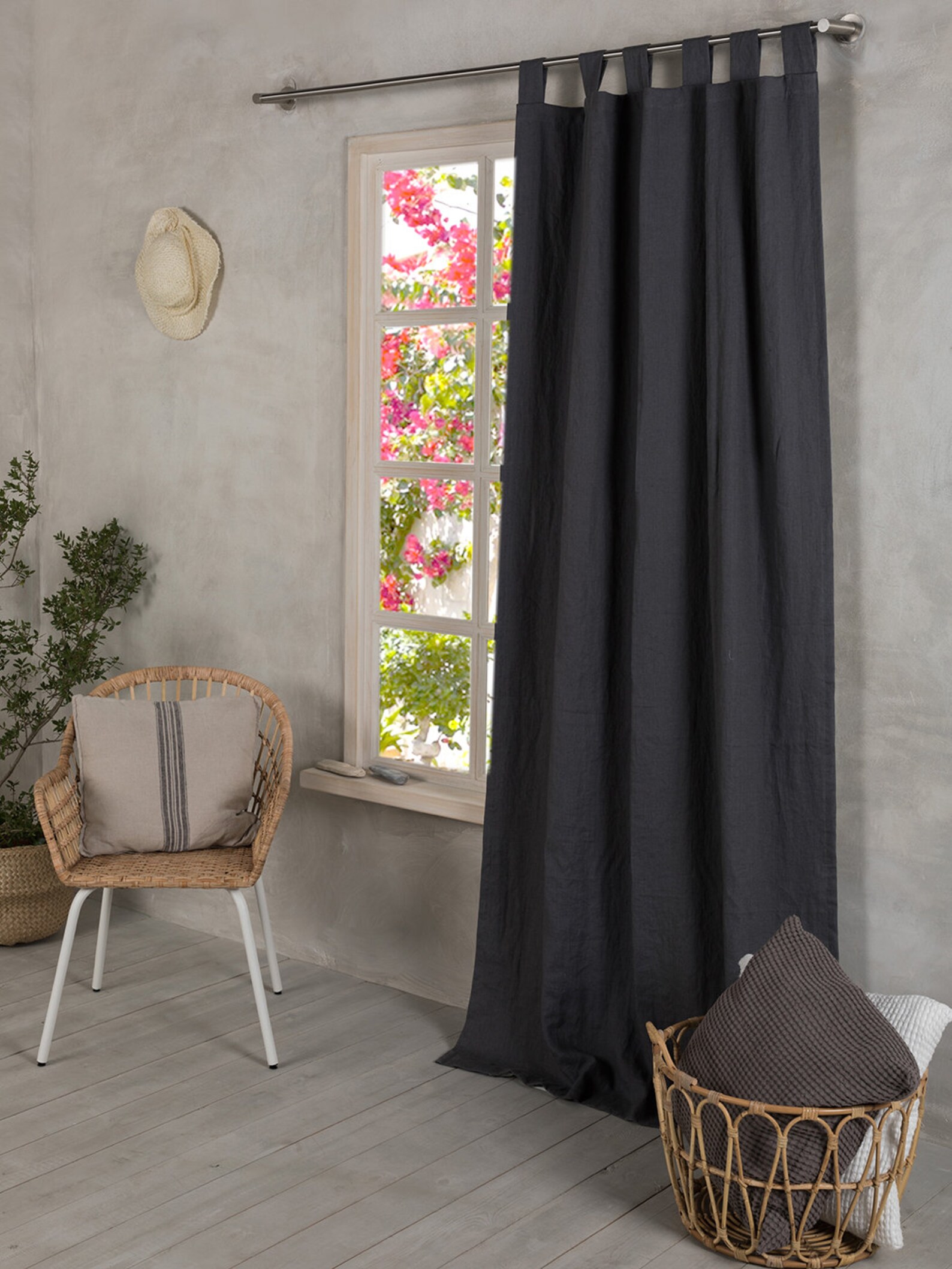 Linen Curtain-Linen Panel Dark grey Linen drape-Lined Linen | Etsy