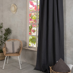 Linen Curtain-Linen Panel Dark grey Linen drape-Lined Linen | Etsy