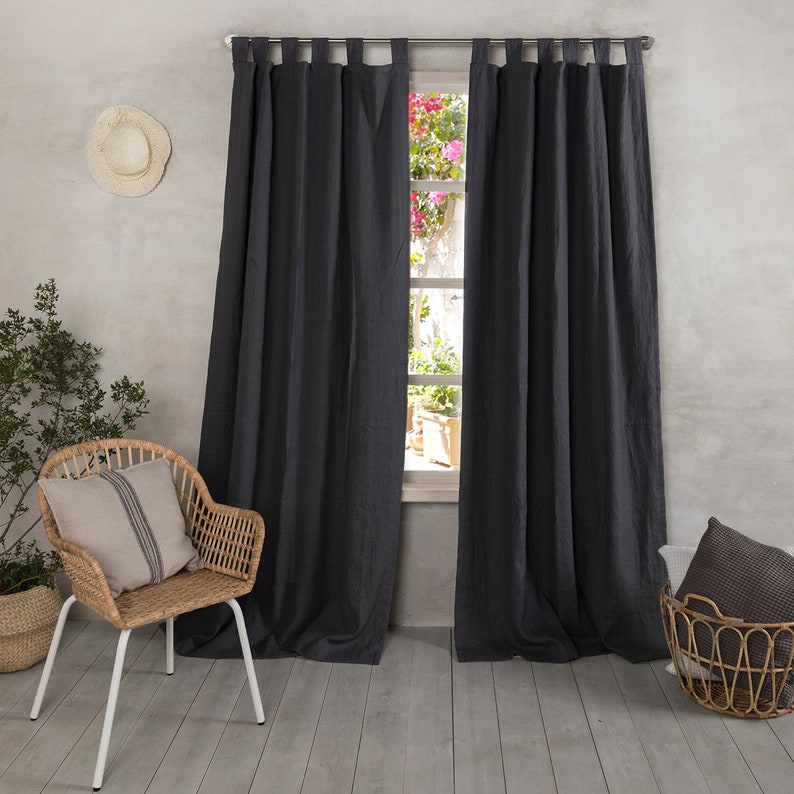 Linen Curtain-linen Panel Dark Grey Linen Drape-lined Linen - Etsy