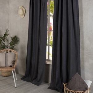 Linen Curtain-linen Panel Dark Grey Linen Drape-lined Linen - Etsy