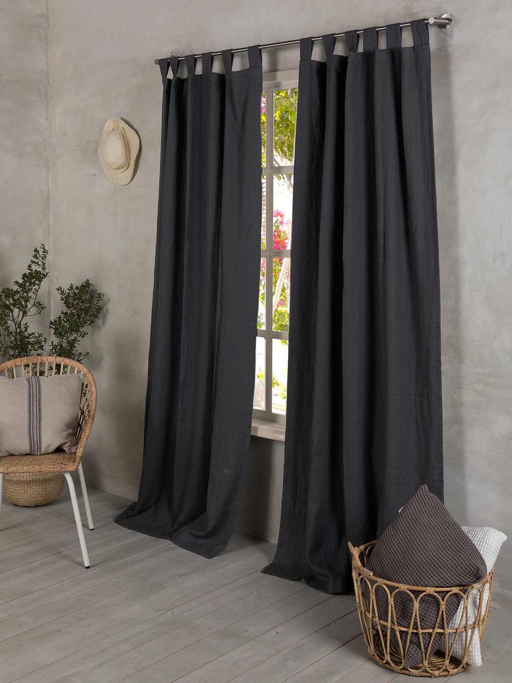 Linen Curtain-Linen Panel Dark grey Linen drape-Lined Linen | Etsy
