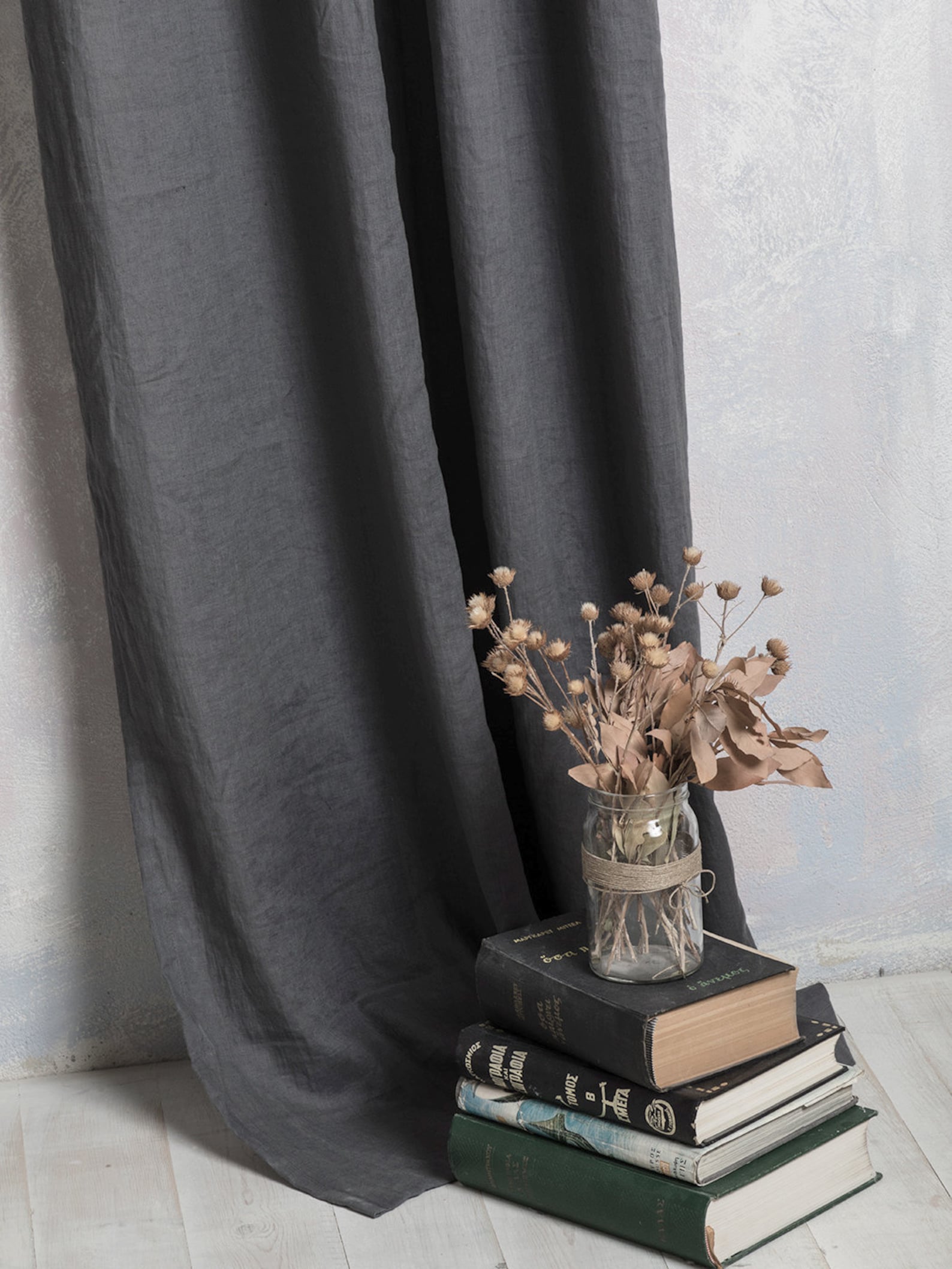 Linen Curtain-linen Panel-washed Linen Panel-dark Grey Linen | Etsy
