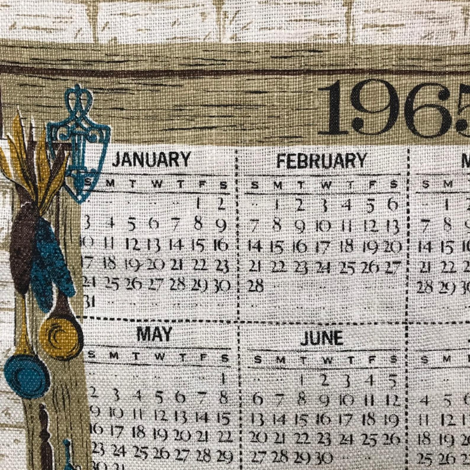 Vintage Linen Calendar 1965 Towel NOS // Deadstock Kitchen | Etsy