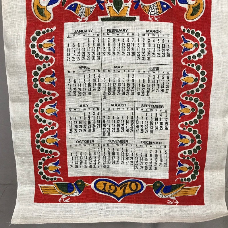 Vintage 1970 Linen Calendar: Pennsylvania Dutch Hex Sign Kitchen Decor ...