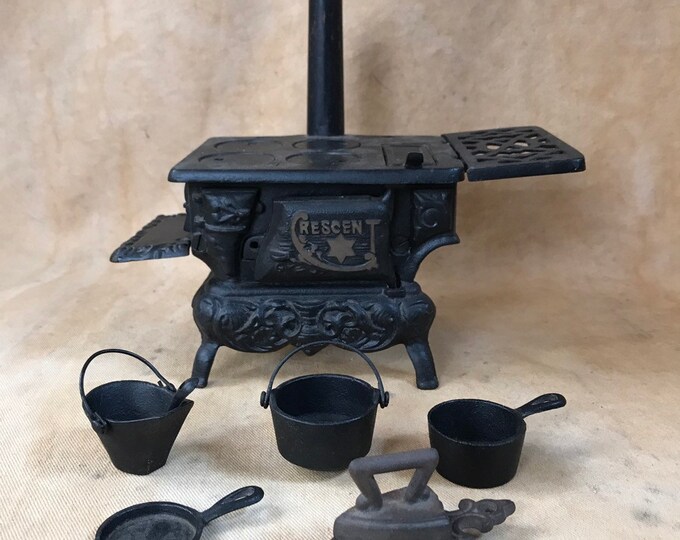 Toy Stove 30s Cast Iron Crescent Stove With Pots Iron Coal Scuttle - Etsy